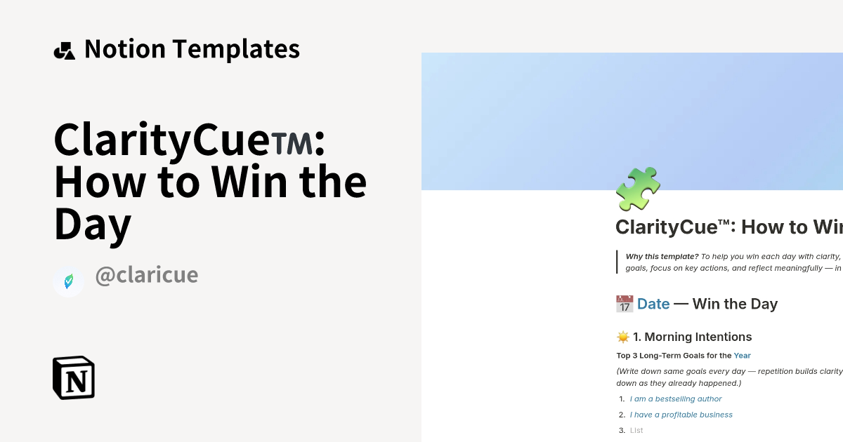 ClarityCue™: How to Win the Day Template by ClarityCue | Notion Marketplace