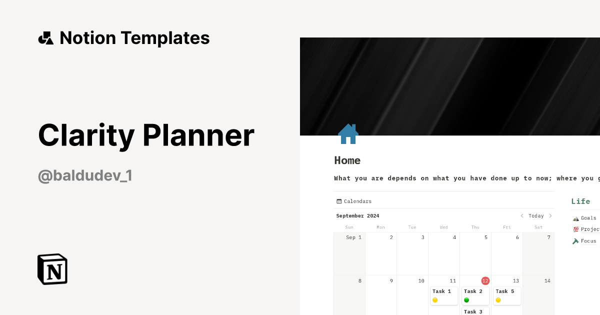 Clarity Planner Template by BalduDev | Notion Marketplace