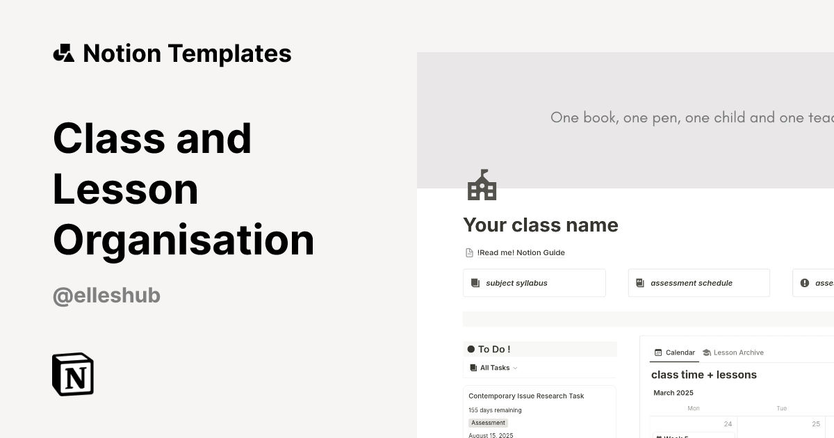 Class and Lesson Organisation Template | Notion Marketplace