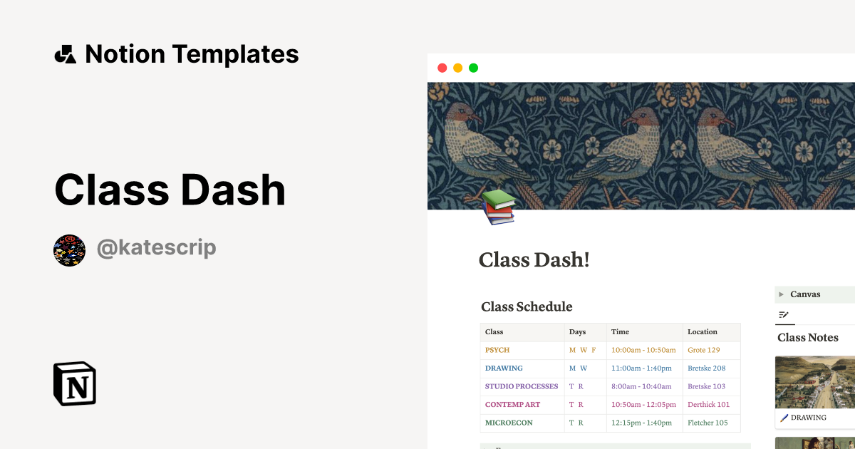 Class Dash Template by Kate! | Notion Marketplace