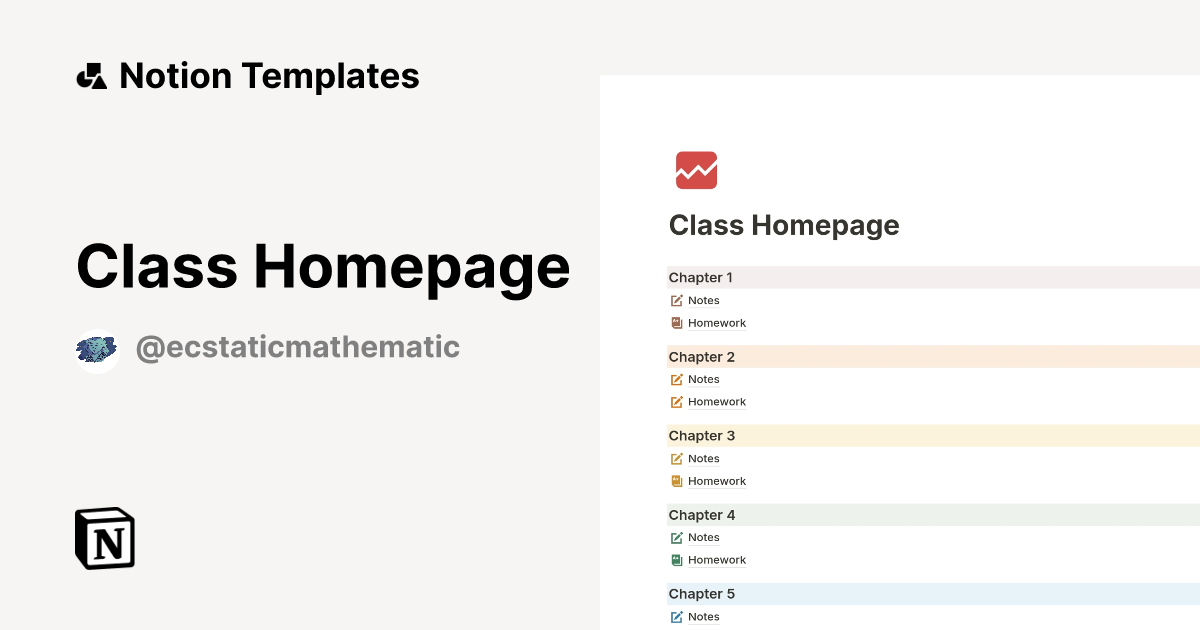 Class Homepage Template by Ecstatic Mathematic | Notion Marketplace