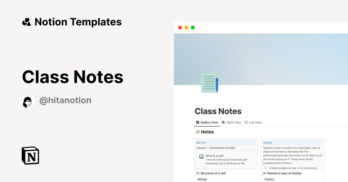 Class Notes Template | Notion Marketplace
