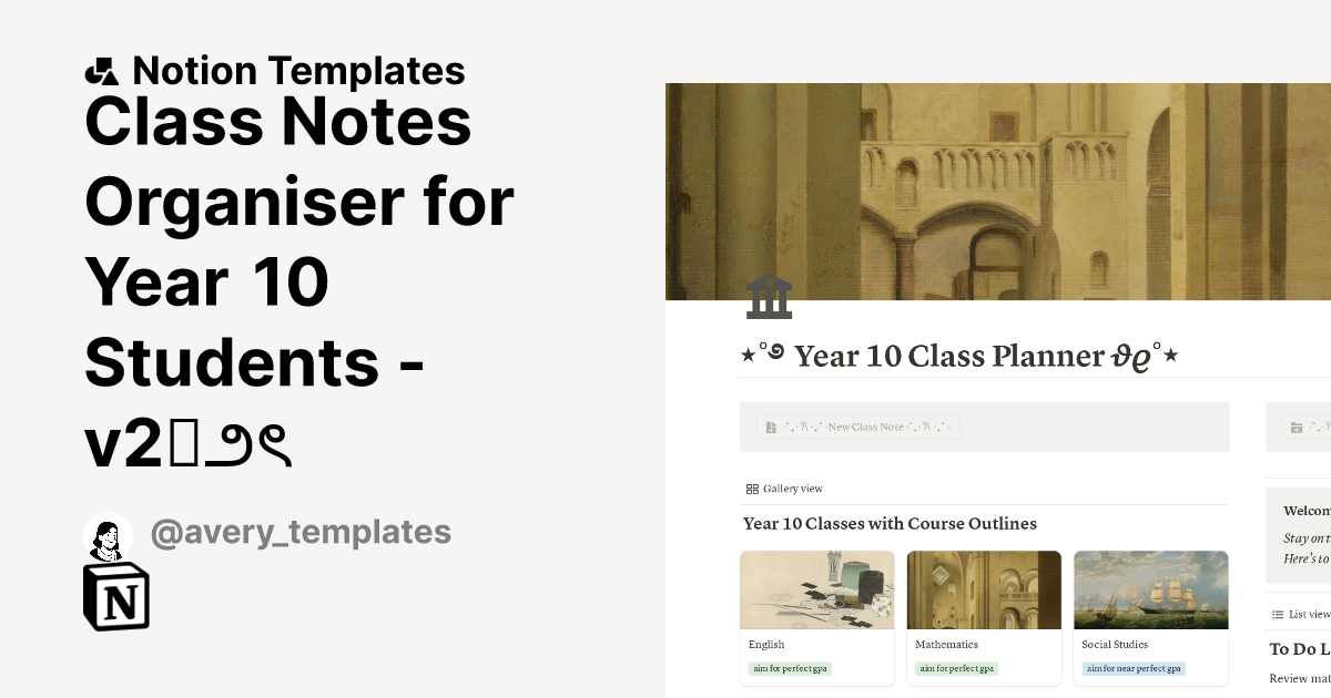 Class Notes Organiser for Year 10 Students - v2⋆౨ৎ Template by avery's ...