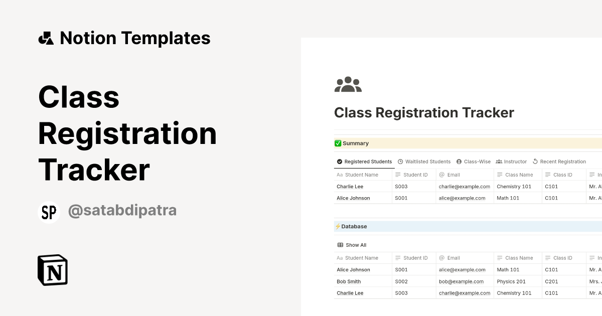 Class Registration Tracker Template | Notion Marketplace
