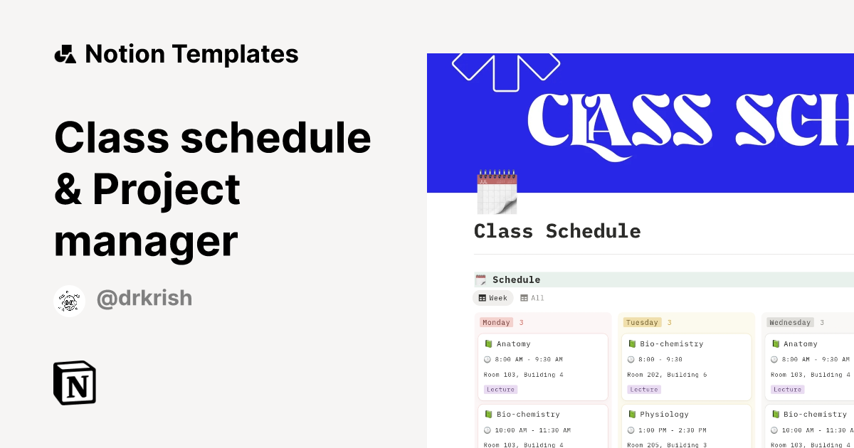 Class schedule & Project manager Template | Notion Marketplace