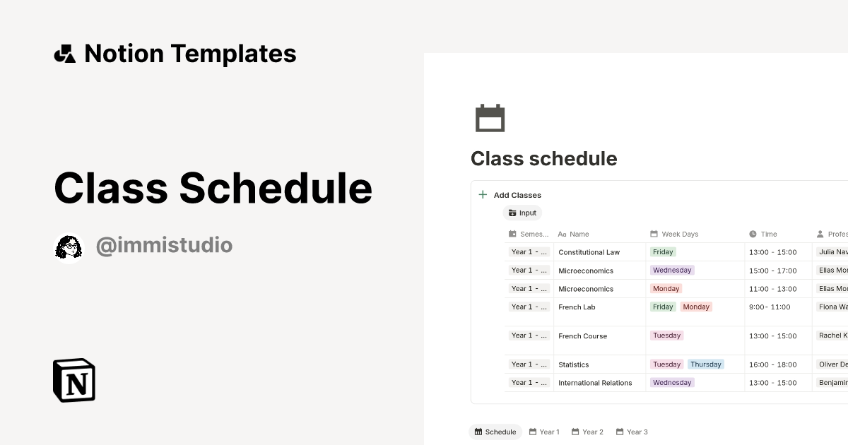 Class Schedule Template | Notion Marketplace