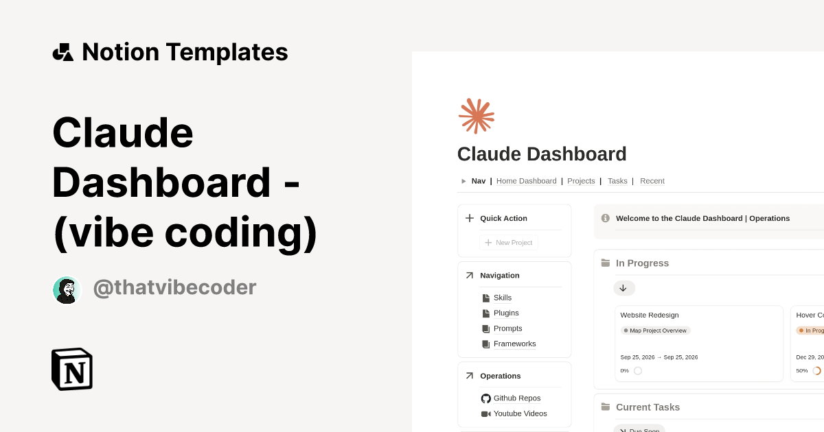Claude Dashboard - (vibe coding) Template | Notion Marketplace