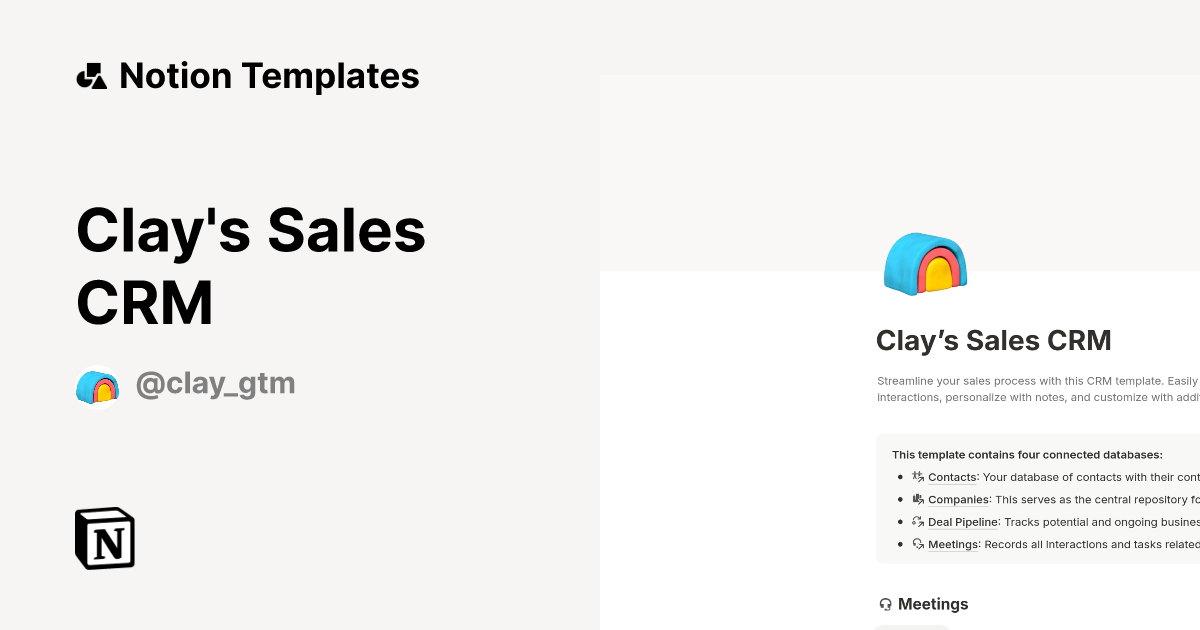 Clay's Sales CRM Template | Notion Marketplace