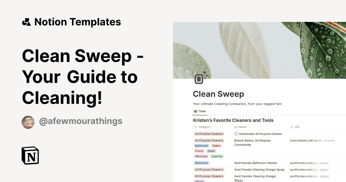 Clean Sweep - Your Guide to Cleaning! Template | Notion Marketplace