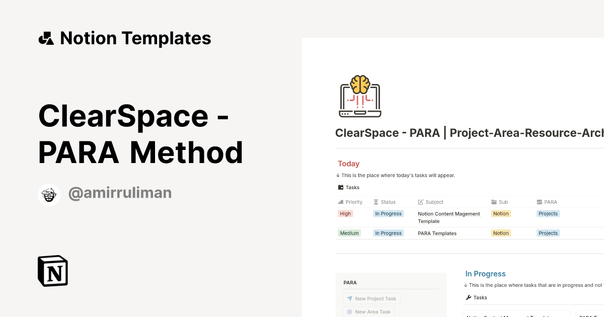 ClearSpace - PARA Method Template | Notion Marketplace