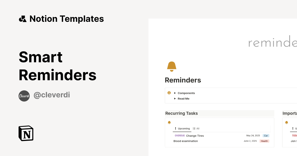 Smart Reminders Template by Cleverdi | Notion Marketplace