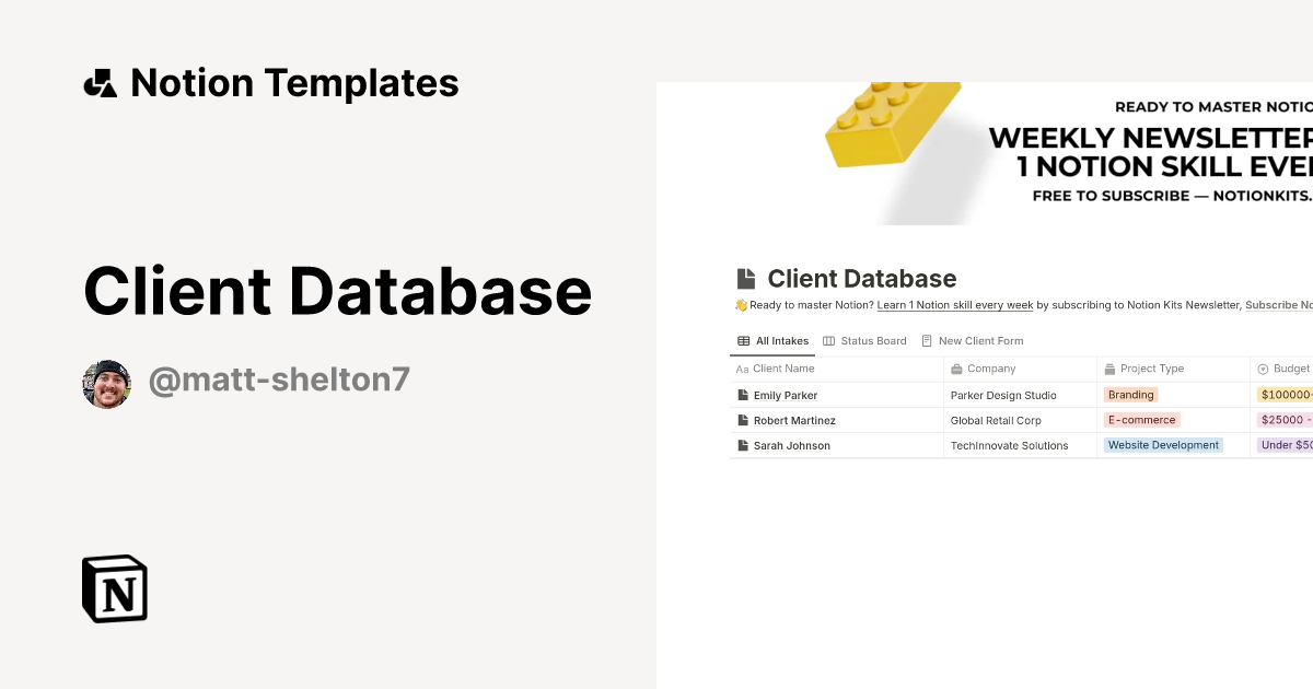 Client Database Template by Matt Shelton | Notion Marketplace