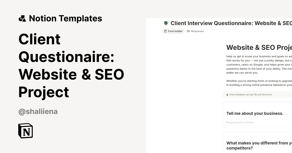 Client Questionaire: Website & SEO Project Template | Notion Marketplace