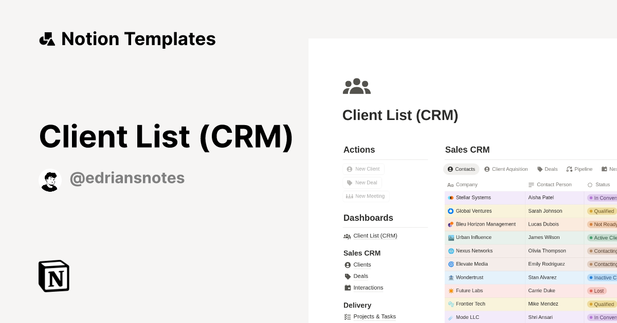 Client List (CRM) Template by EdriansNotes | Notion Marketplace
