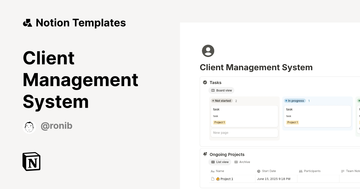 Client Management System Template by Roni B | Notion Marketplace