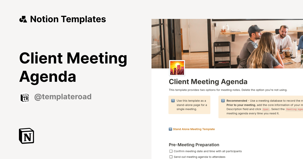 Client Meeting Agenda Template by Template Road | Notion Marketplace