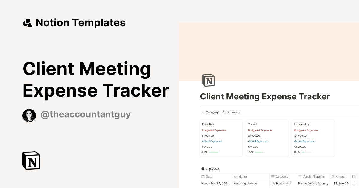 Client Meeting Expense Tracker Template by theaccountantguy ...