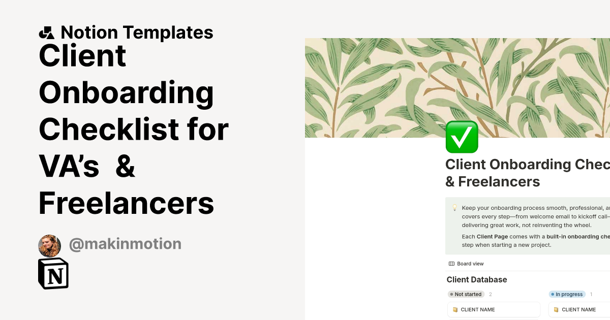 Client Onboarding Checklist for VA’s & Freelancers Template by Makela | Notion Marketplace