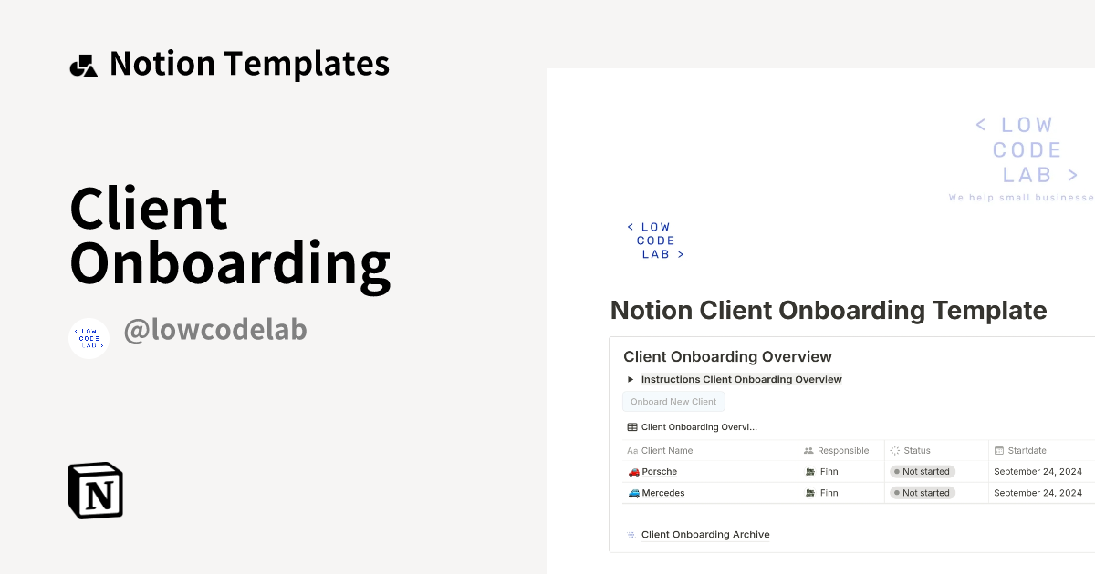 Client Onboarding Template by low code lab | Notion Marketplace