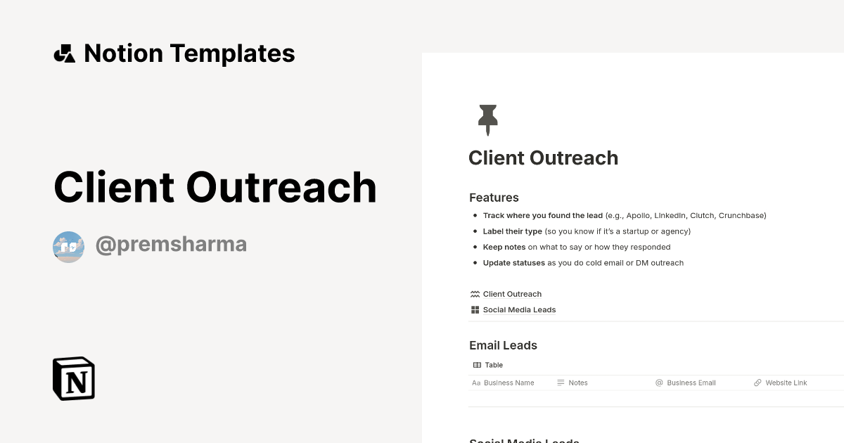 Client Outreach Template by Prem Sharma | Notion Marketplace