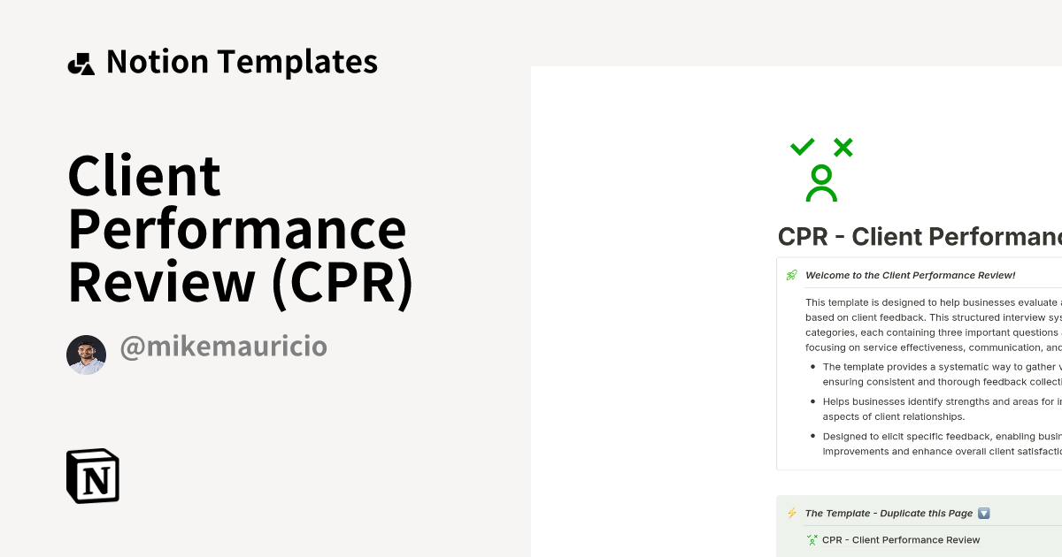 Client Performance Review (CPR) Template by Mike Mauricio | Notion ...