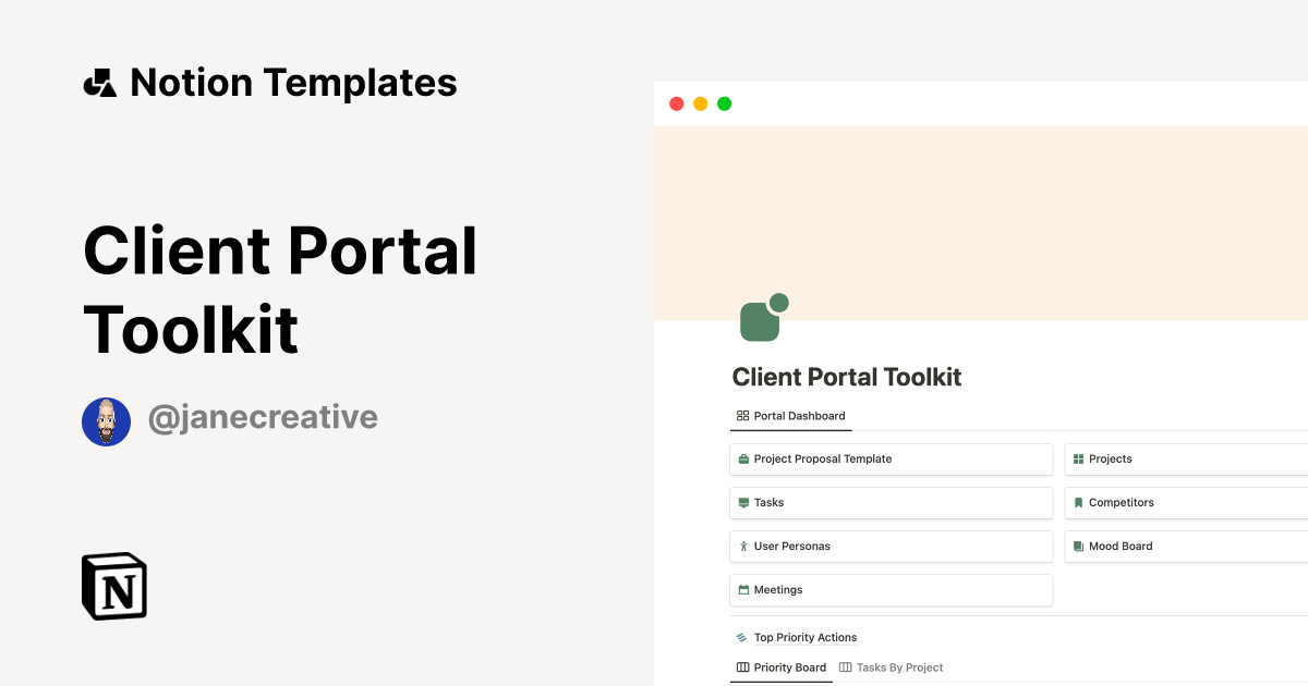 Client Portal Toolkit Template by JaneCreative | Notion Marketplace