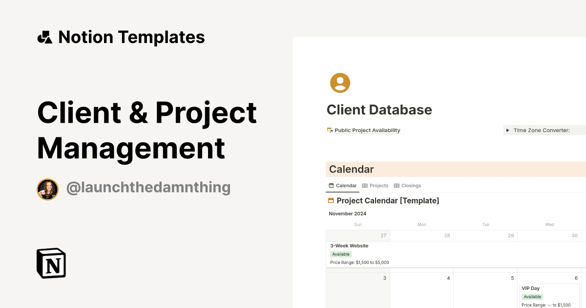 Client & Project Management Template | Notion Marketplace