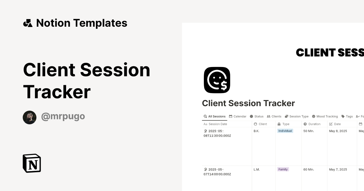 Client Session Tracker Template by mrpugo | Notion Marketplace
