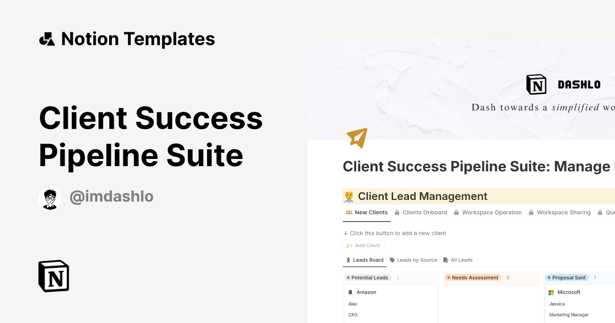 Client Success Pipeline Suite Template by Dashlo | Notion Marketplace
