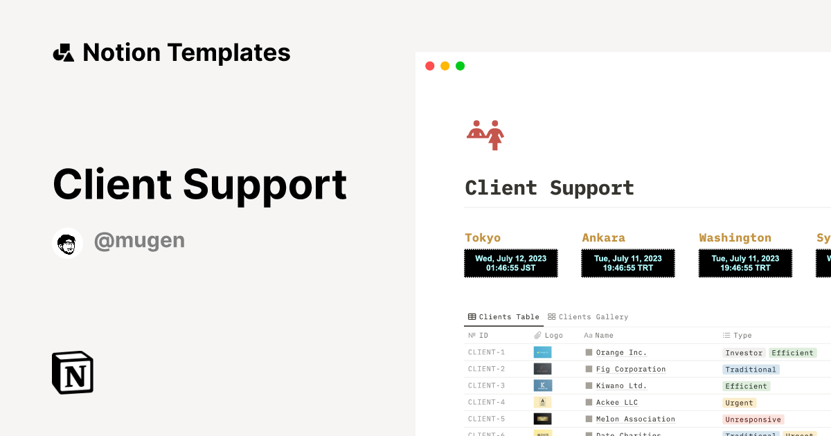 Client Support Template by Mugen | Notion Marketplace