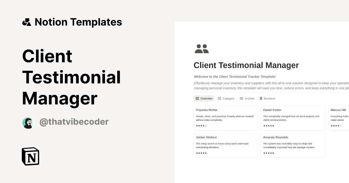 Client Testimonial Manager Template | Notion Marketplace