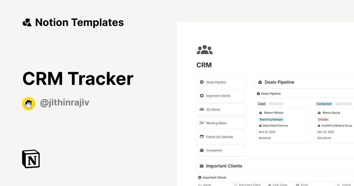 CRM Tracker Template | Notion Marketplace