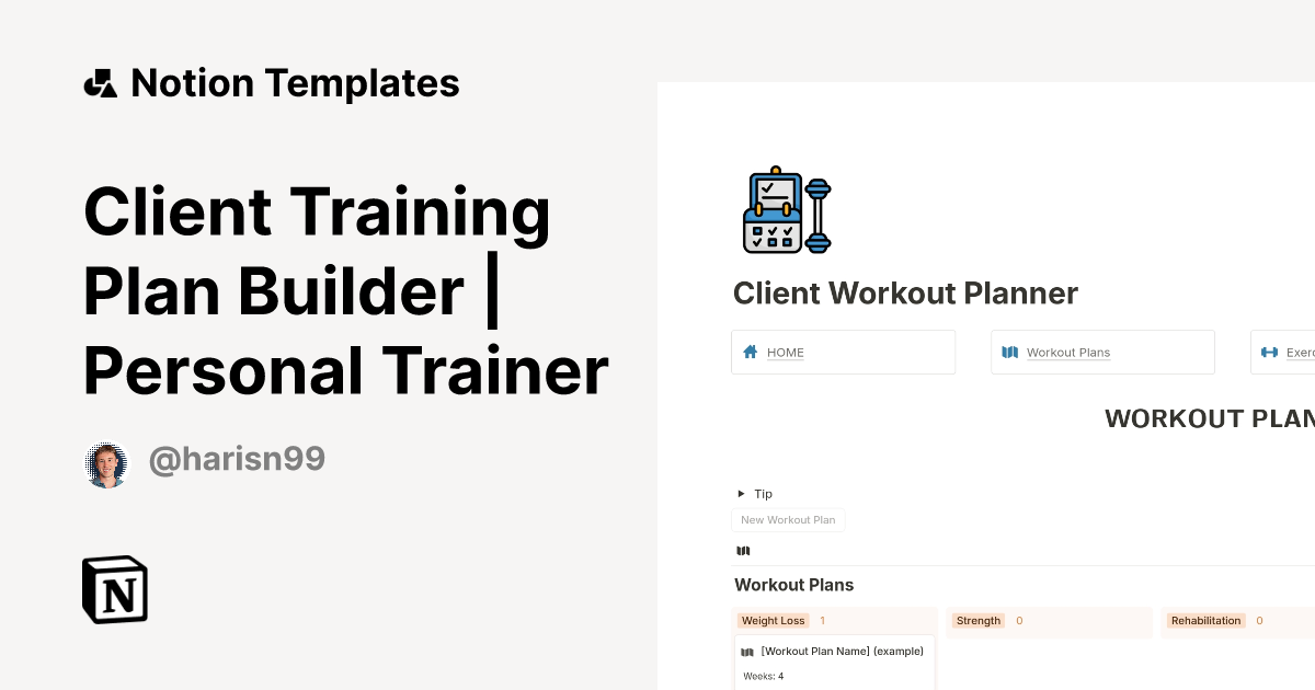 Client Training Plan Builder | Personal Trainer Template by Harrison ...