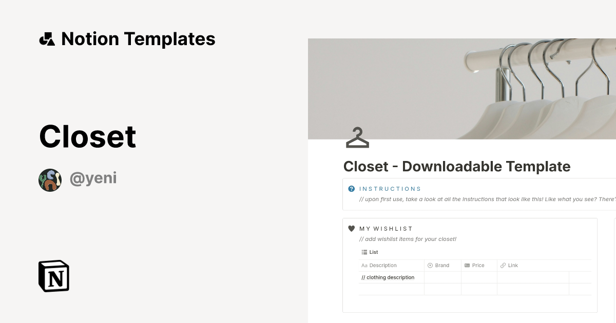 Closet Template by yeni | Notion Marketplace