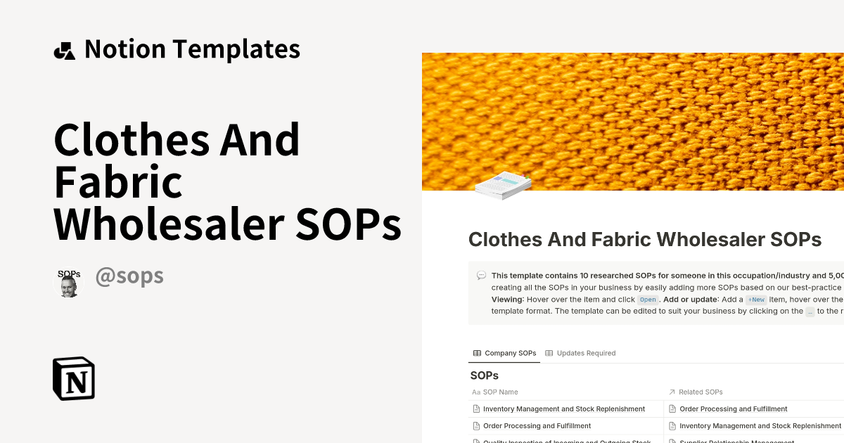 Clothes And Fabric Wholesaler SOPs Template by SOPs | Notion Marketplace