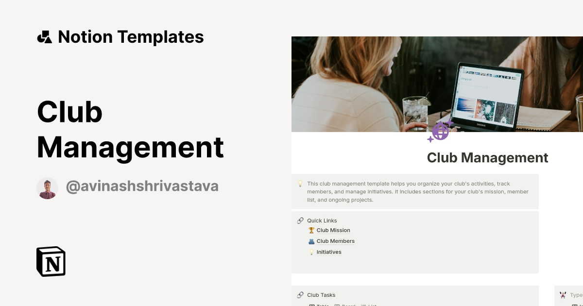 Club Management Template by Avinash Shrivastava | Notion Marketplace