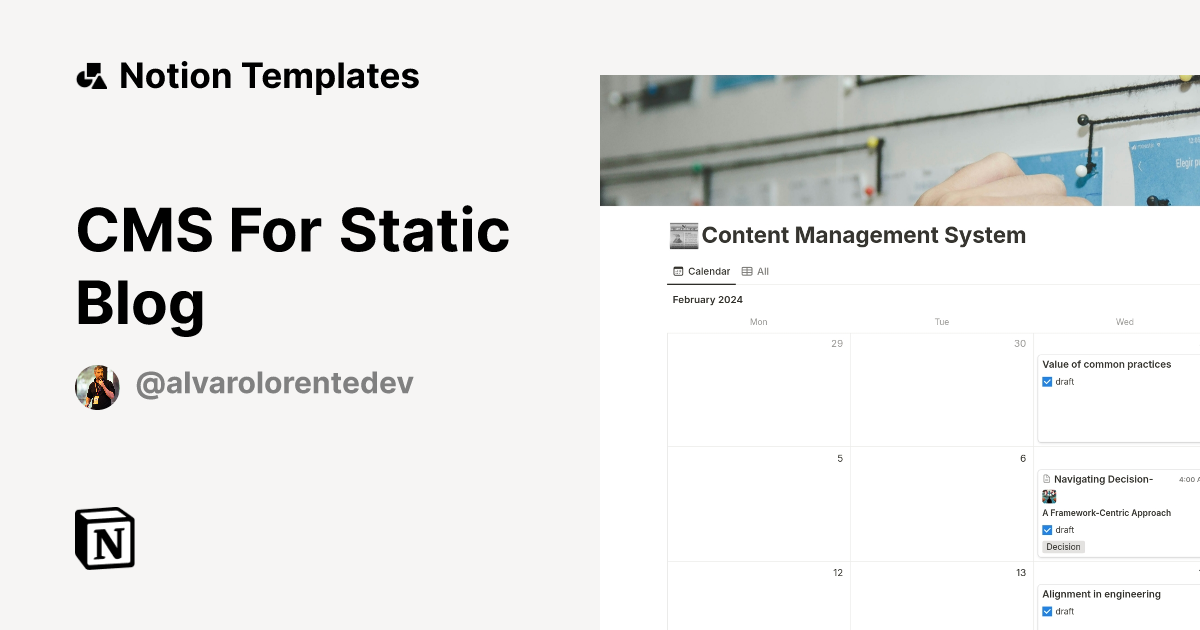 CMS For Static Blog Template by Alvaro | Notion Marketplace
