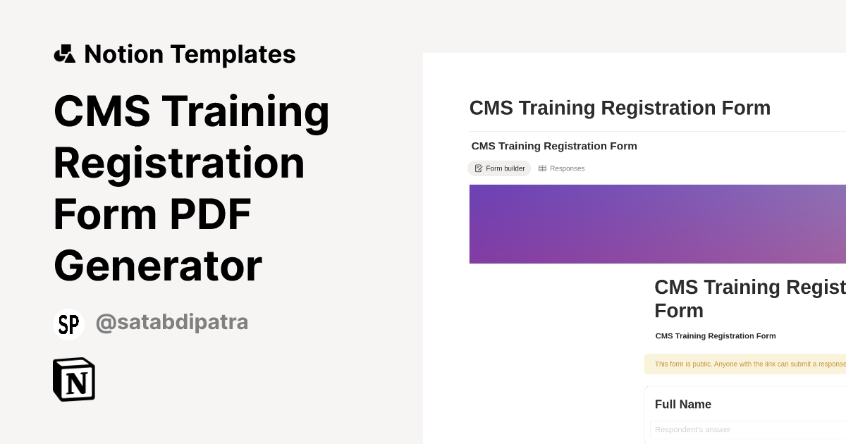 CMS Training Registration Form PDF Generator Template by Satabdi Patra ...
