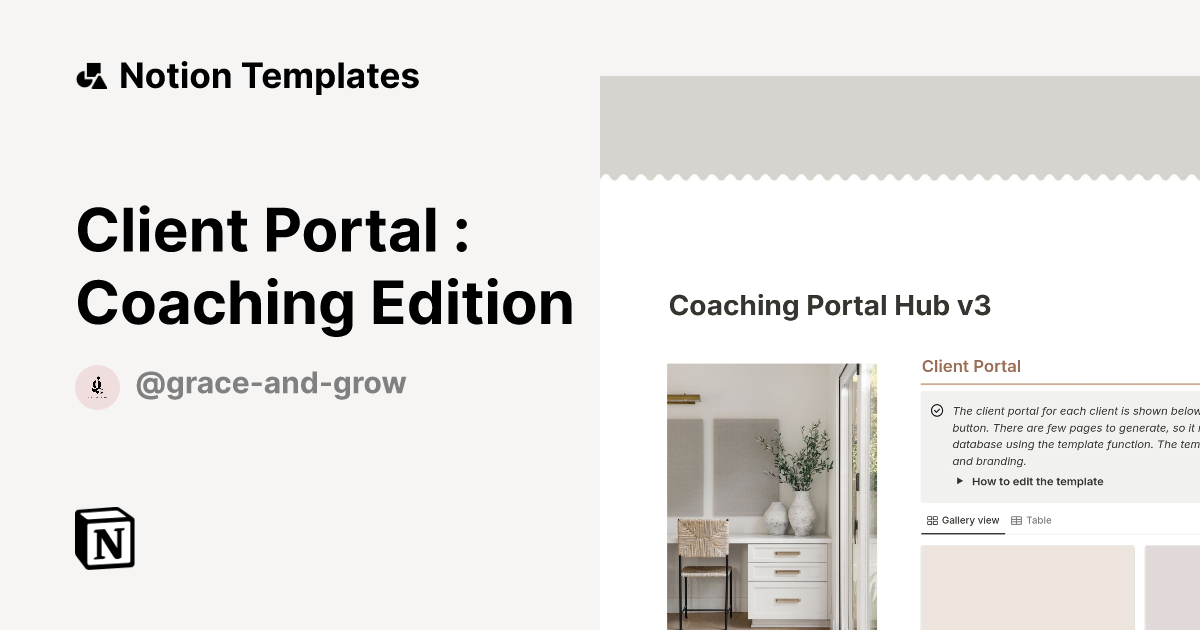 Client Portal : Coaching Edition Template by Grace and Grow | Notion Marketplace
