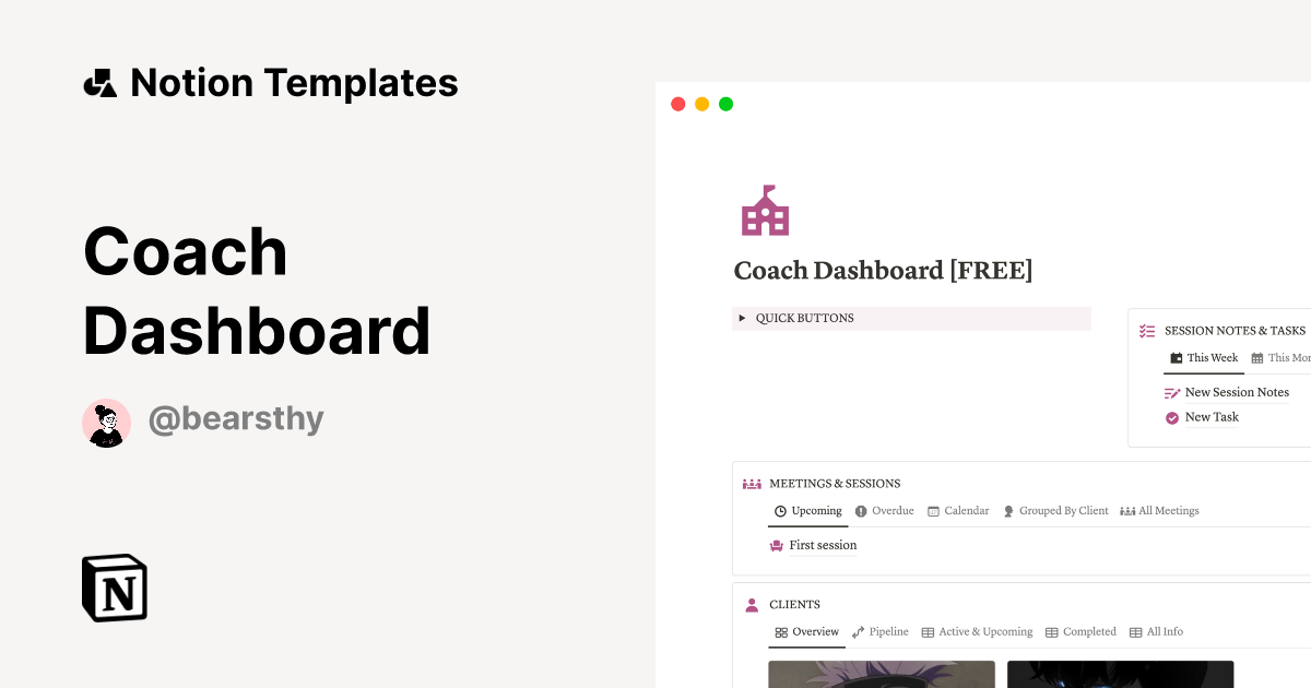 Coach Dashboard Template by Bearsthy | Notion Marketplace