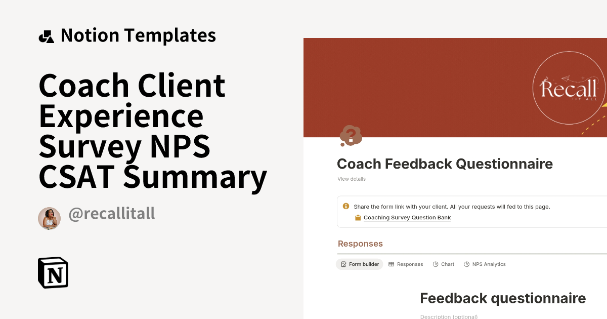 Coach Client Experience Survey NPS CSAT Summary Template by Lez ...