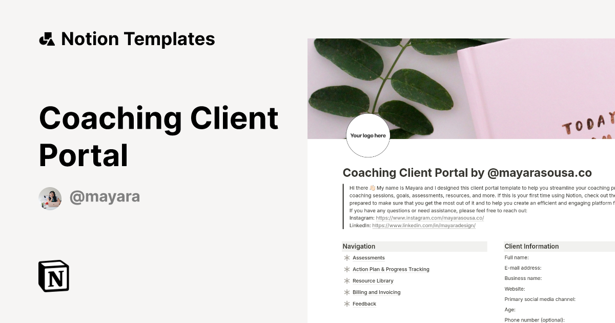 Coaching Client Portal Template by Mayara | Notion Marketplace