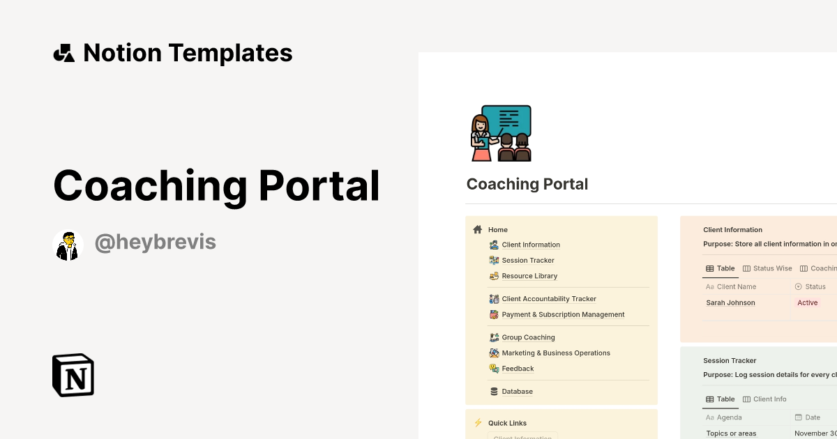 Coaching Portal Template by heybrevis | Notion Marketplace