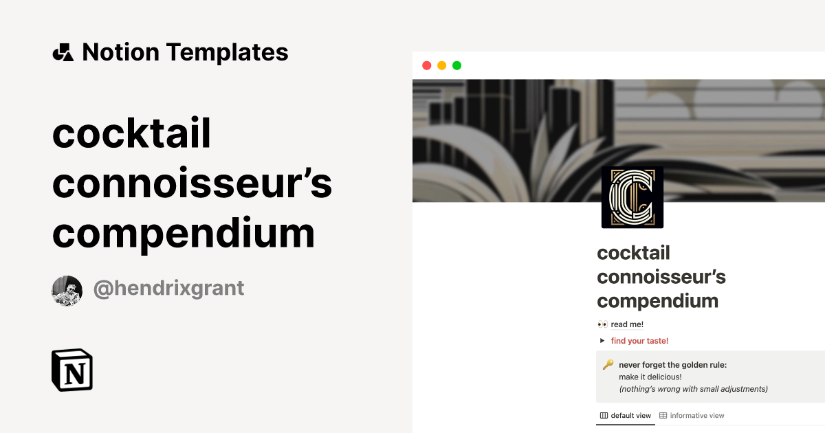 cocktail connoisseur’s compendium Template | Notion Marketplace