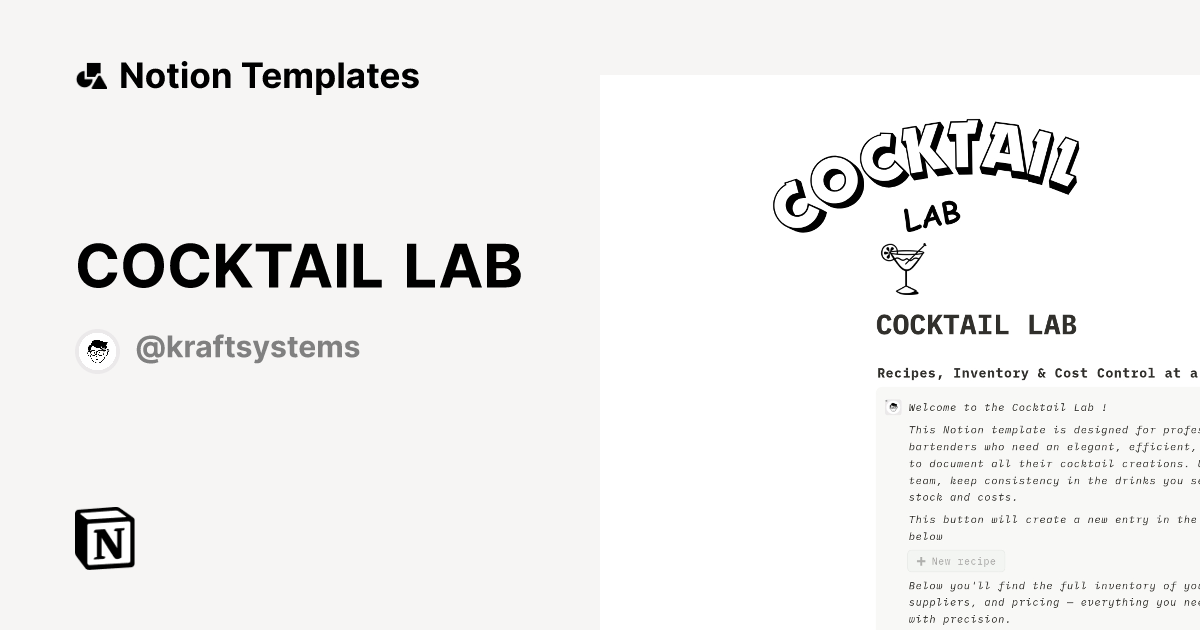 COCKTAIL LAB Template | Notion Marketplace