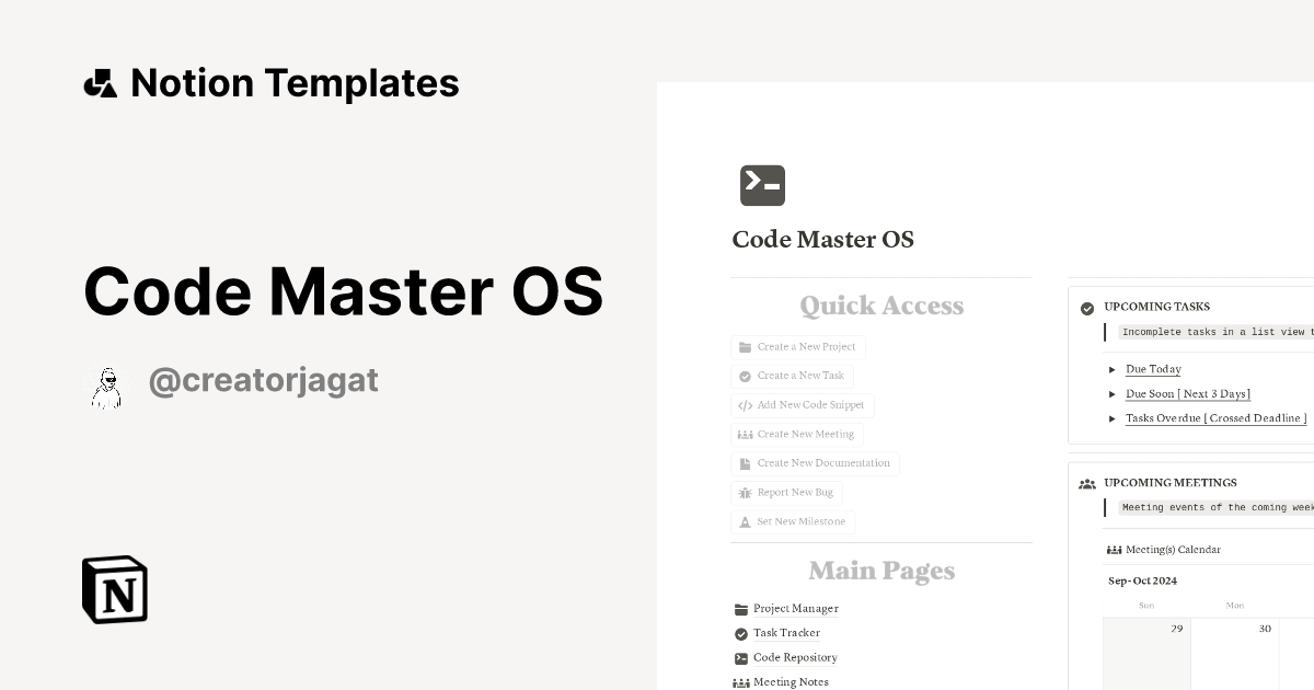 Code Master OS Template by CreatorJagat | Notion Marketplace