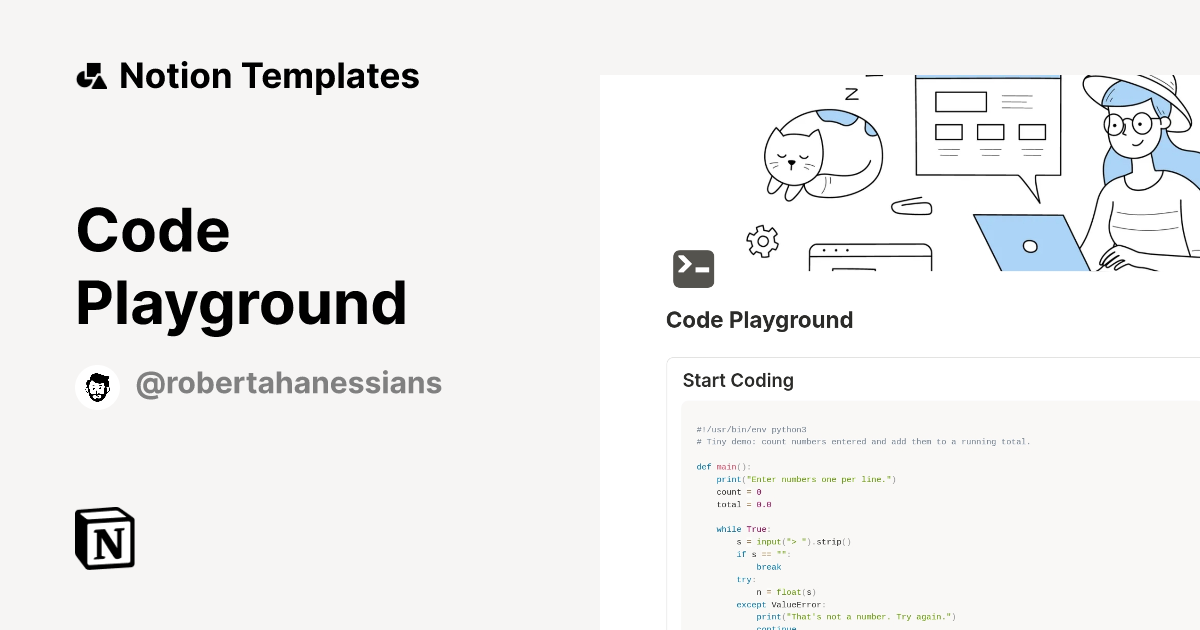 Code Playground Template by Robert Ahanessians | Notion Marketplace