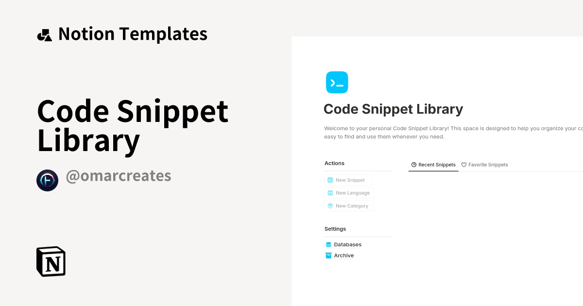 Code Snippet Library Template by Omar Faruk | Notion Marketplace Code Snippet Library Template by Omar Faruk | Notion Marketplace