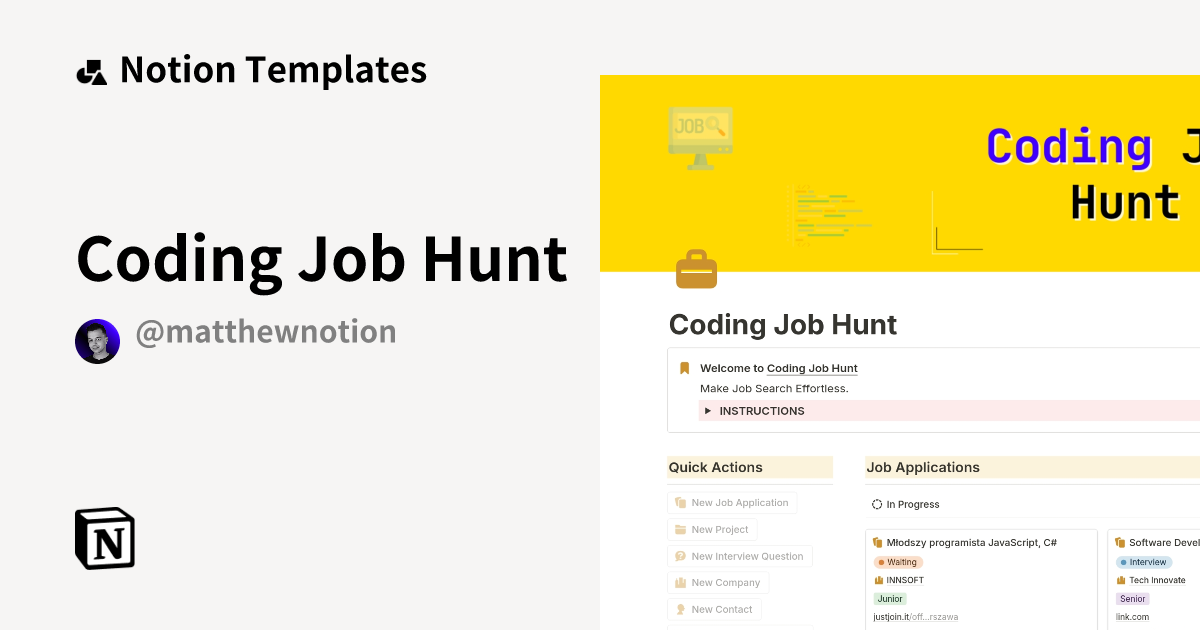 Coding Job Hunt Template | Notion Marketplace