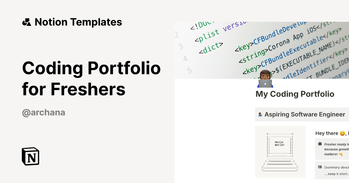 Coding Portfolio for Freshers Template | Notion Marketplace